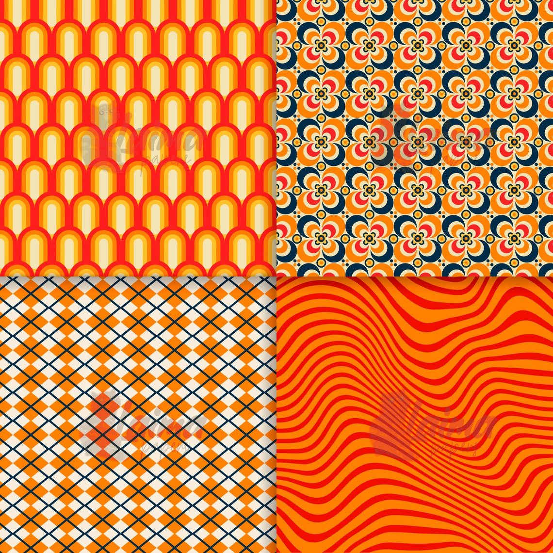 Sunset Colors Retro Digital Paper, Sunset Scrapbook Paper, 60s Packing ...