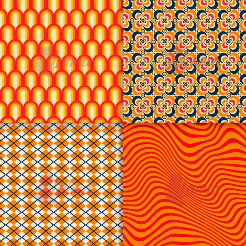 Sunset Colors Retro Digital Paper, Sunset Scrapbook Paper, 60s Packing ...