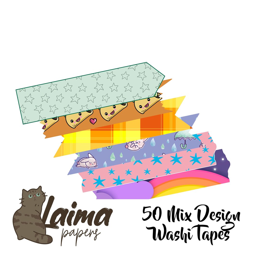 Digital Washi Tape Clipart, 50 Mix Designs for Different Moods, Digital ...