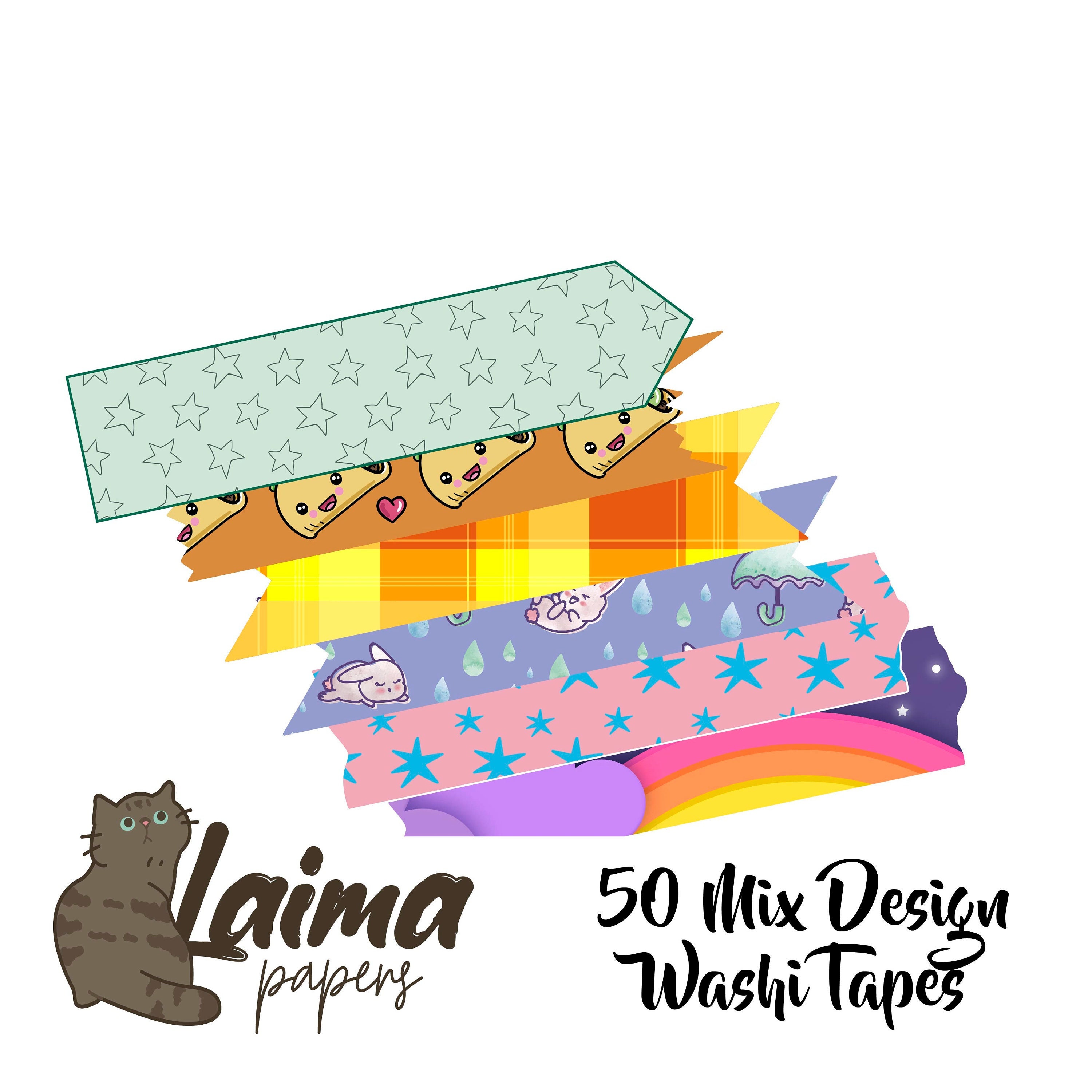 Digital Washi Tape Clipart, 50 Mix Designs for Different Moods, Digital ...