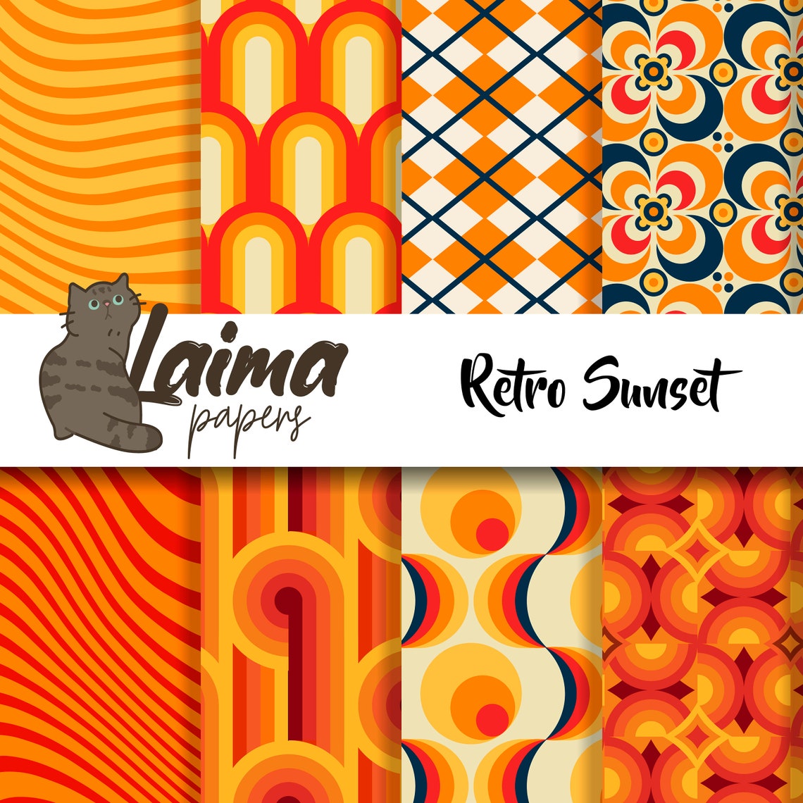 Sunset Colors Retro Digital Paper Sunset Scrapbook Paper 60s | Etsy