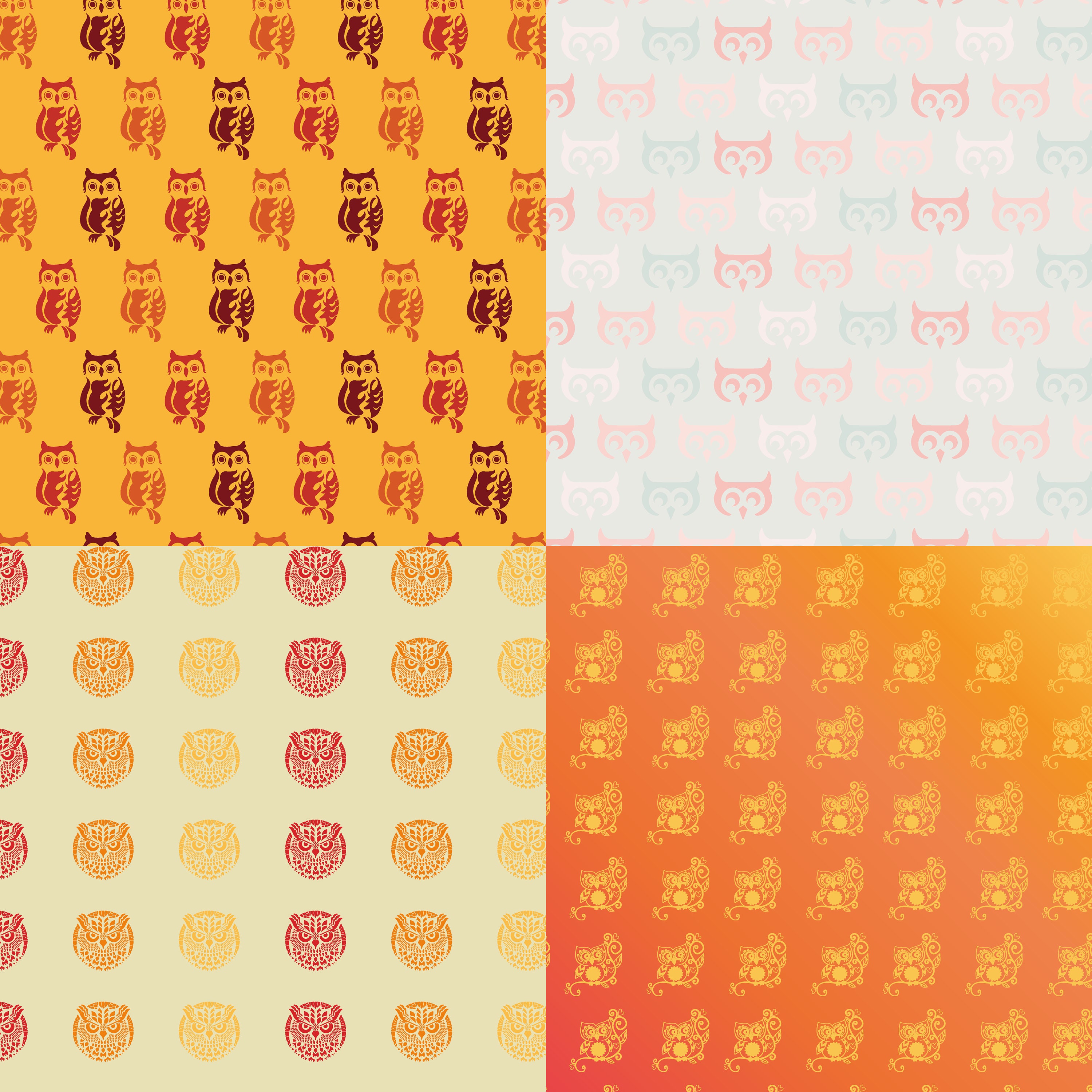 Colorful Owl Scrapbook Paper, Printable Paper Pack, Digital Paper, Owl ...