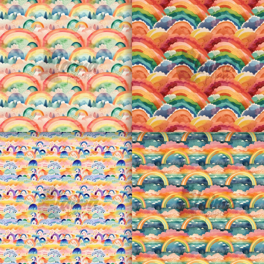 Watercolor Rainbow | Seamless Printable Pattern | Scrapbooking Paper - Etsy