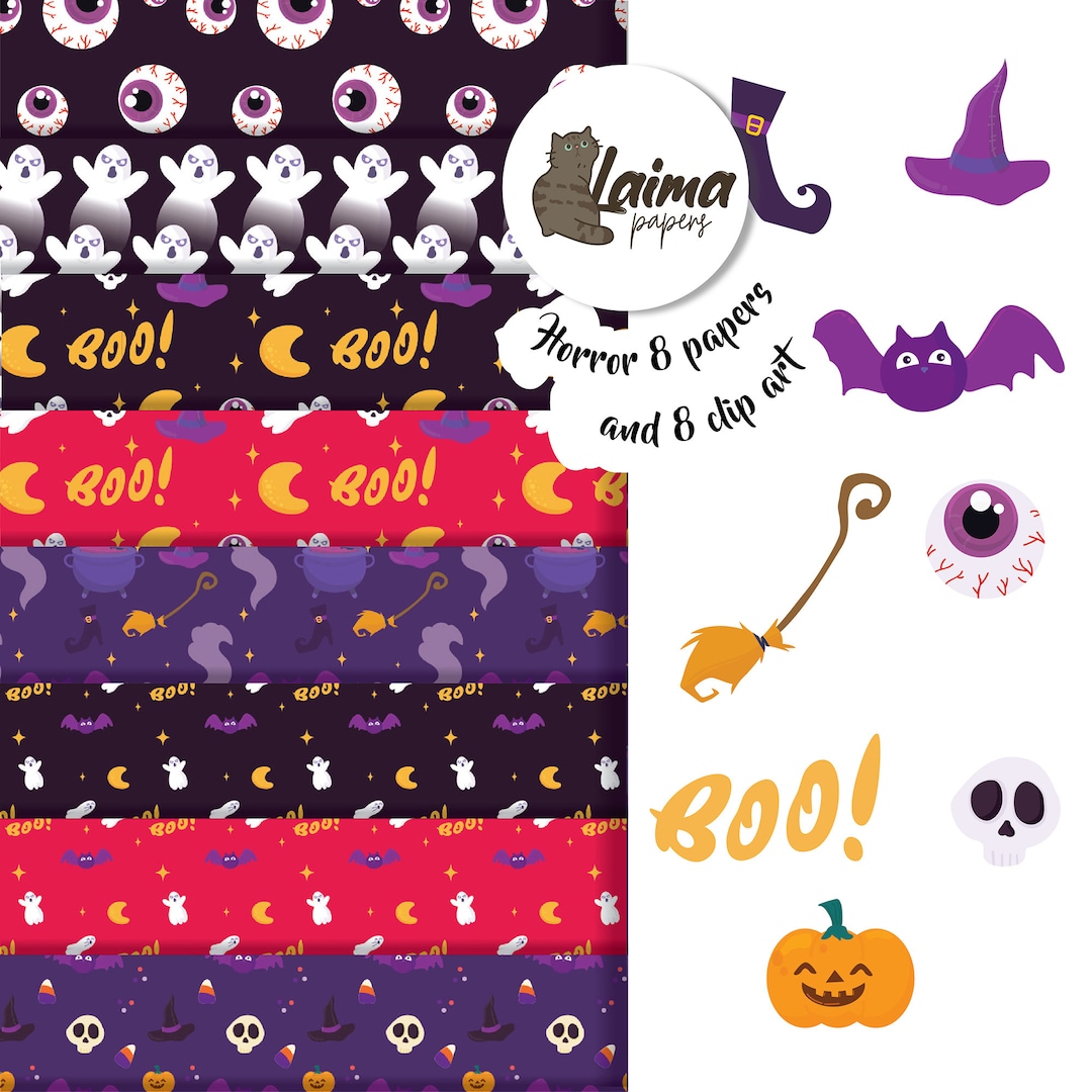 Halloween Digital Paper Pack, Printable Witch Papers, Witch Hat and Bat ...