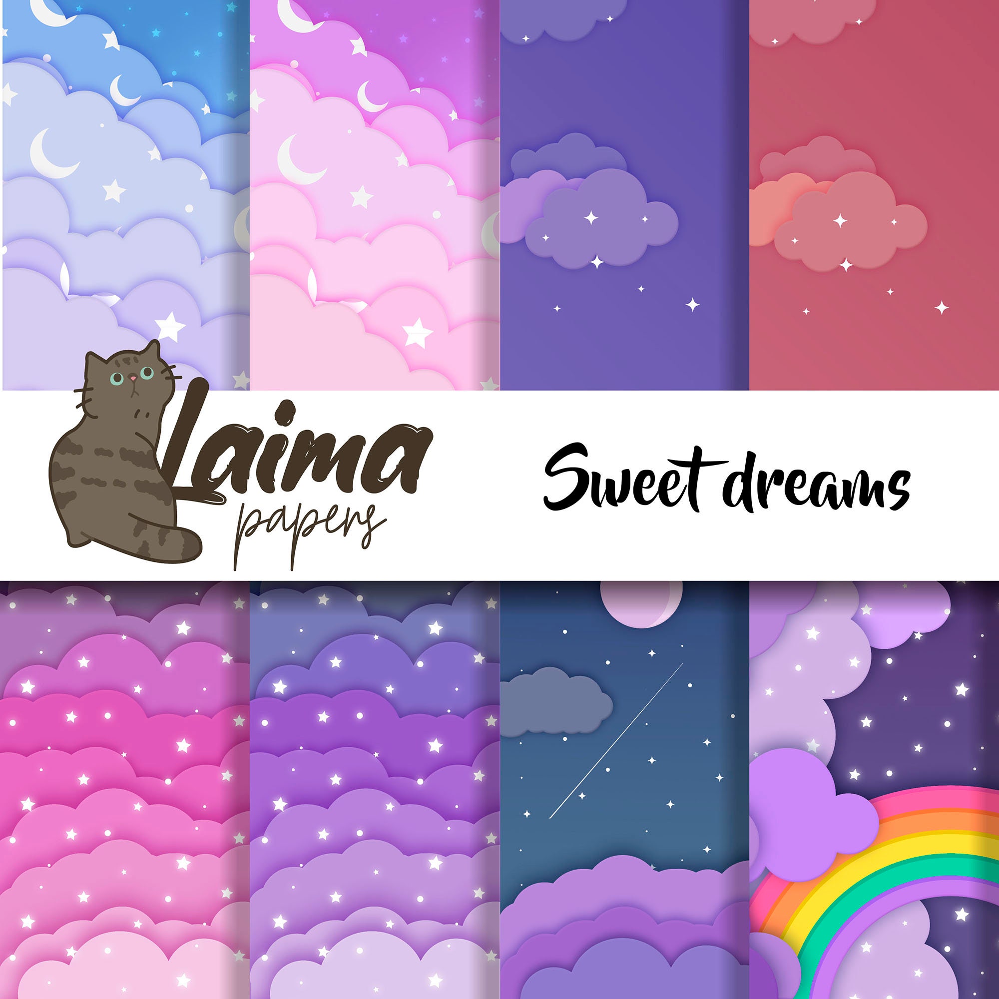 Cute Night 12x12 Scrapbook Paper, Toddler / Baby Digital Paper Pack ...
