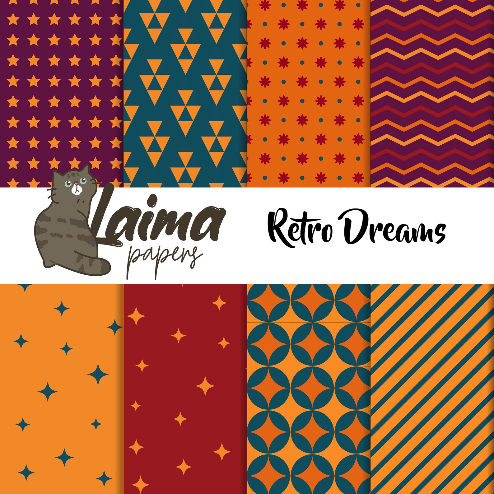 Retro Digital Paper, Vintage Patterns, Printable Retro Digital ...
