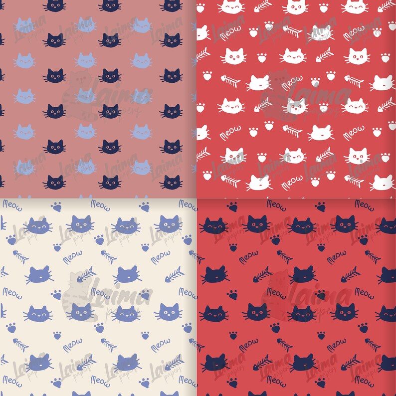 Cat Printable Digital Paper, Instant Download Scrapbook Paper, Cat ...