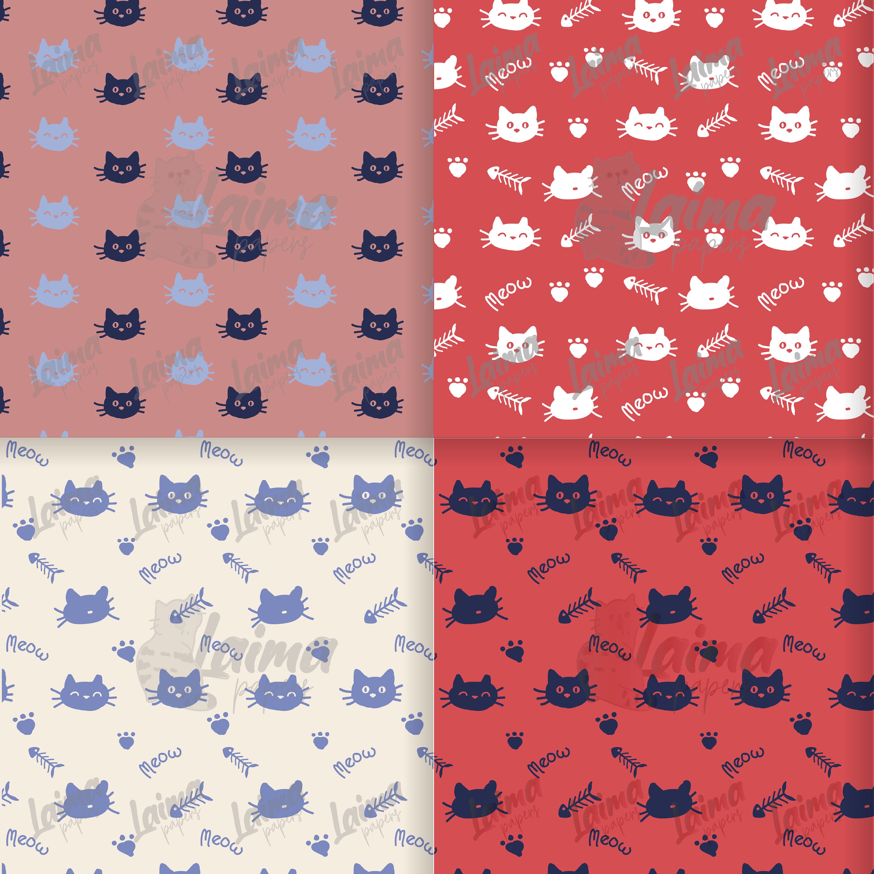 Cat Printable Digital Paper, Instant Download Scrapbook Paper, Cat ...