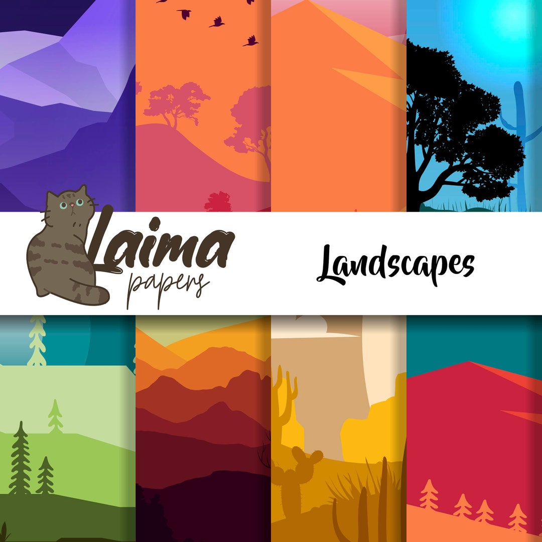 Landscapes Digital Paper Pack, 8 Views Scrapbooking Paper, 12x12 Craft ...