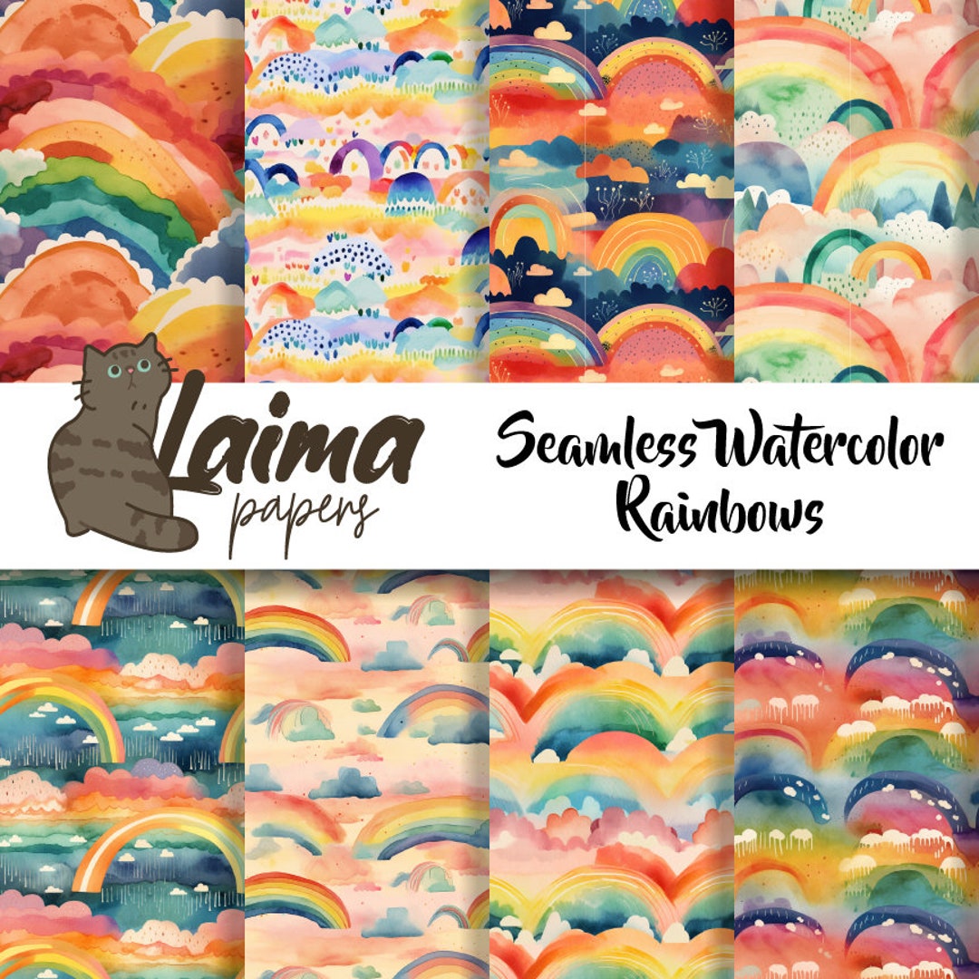Watercolor Rainbow | Seamless Printable Pattern | Scrapbooking Paper - Etsy