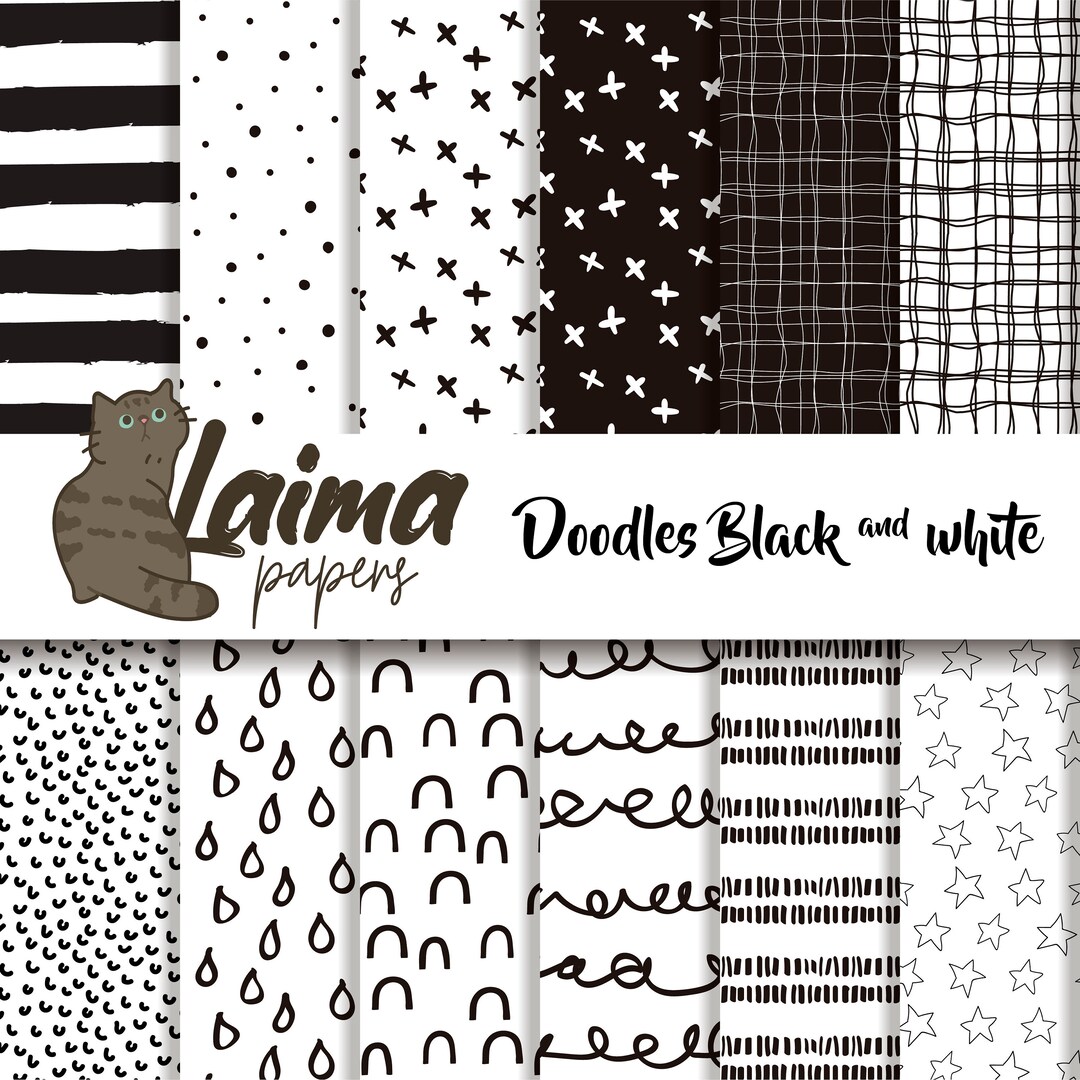 Black and White Doodles Printable Background, Doodle Scrapbook Paper ...
