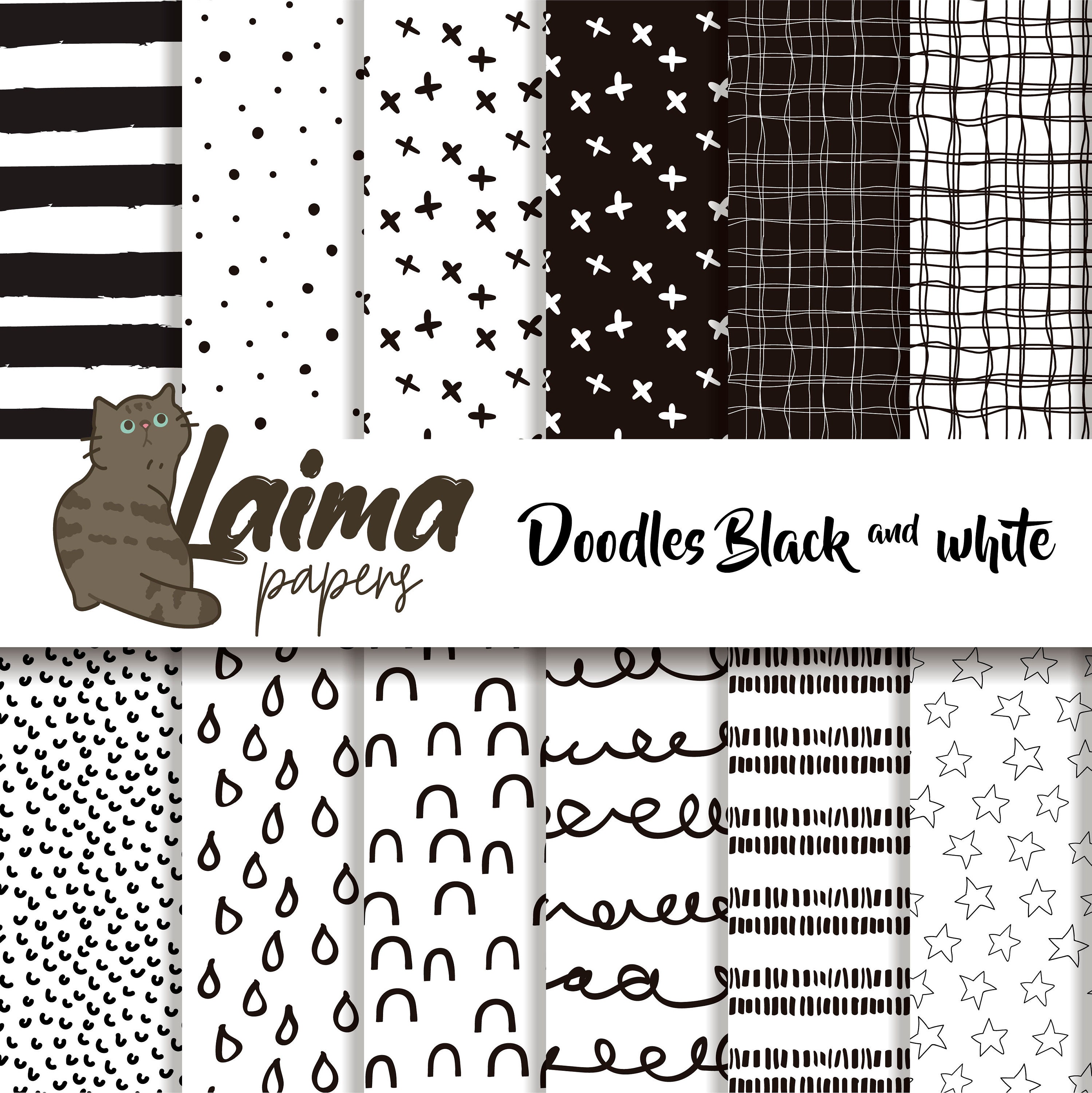 Black and White Doodles Printable Background Doodle Scrapbook - Etsy