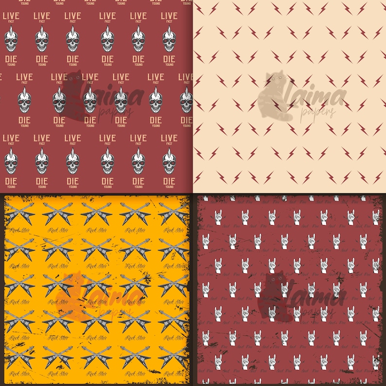 Rock Music Paper Pack, Printable Paper Pack, Digital Paper, Rocker ...