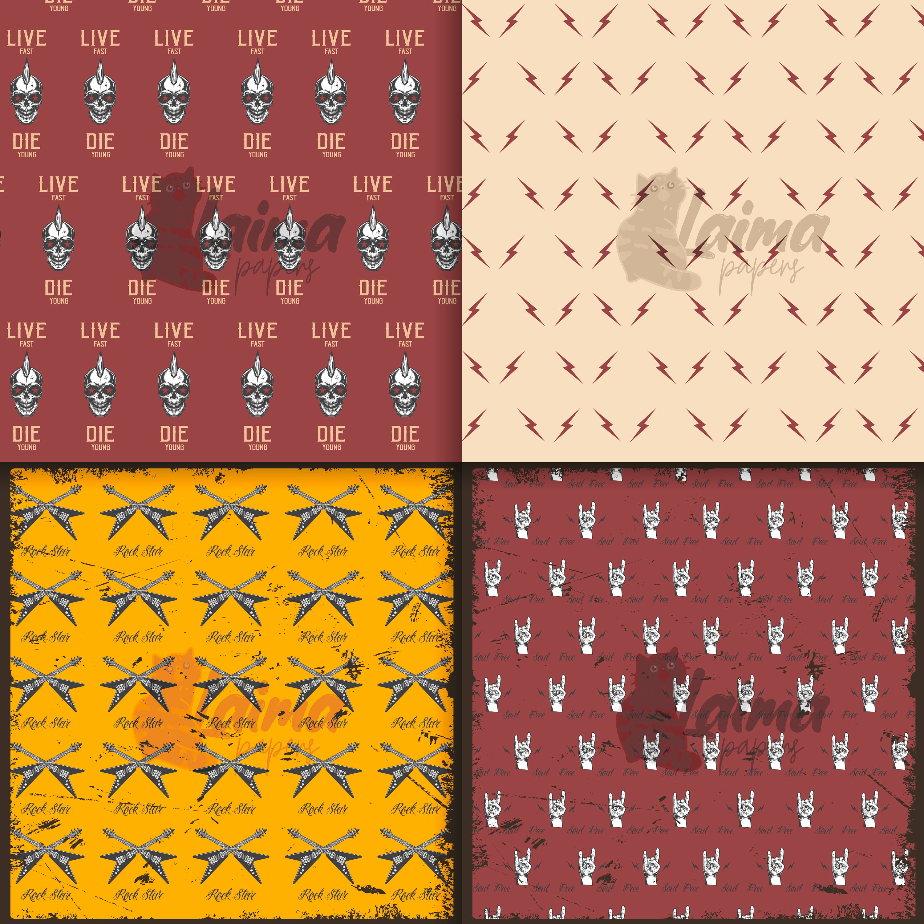 Rock Music Paper Pack, Printable Paper Pack, Digital Paper, Rocker ...