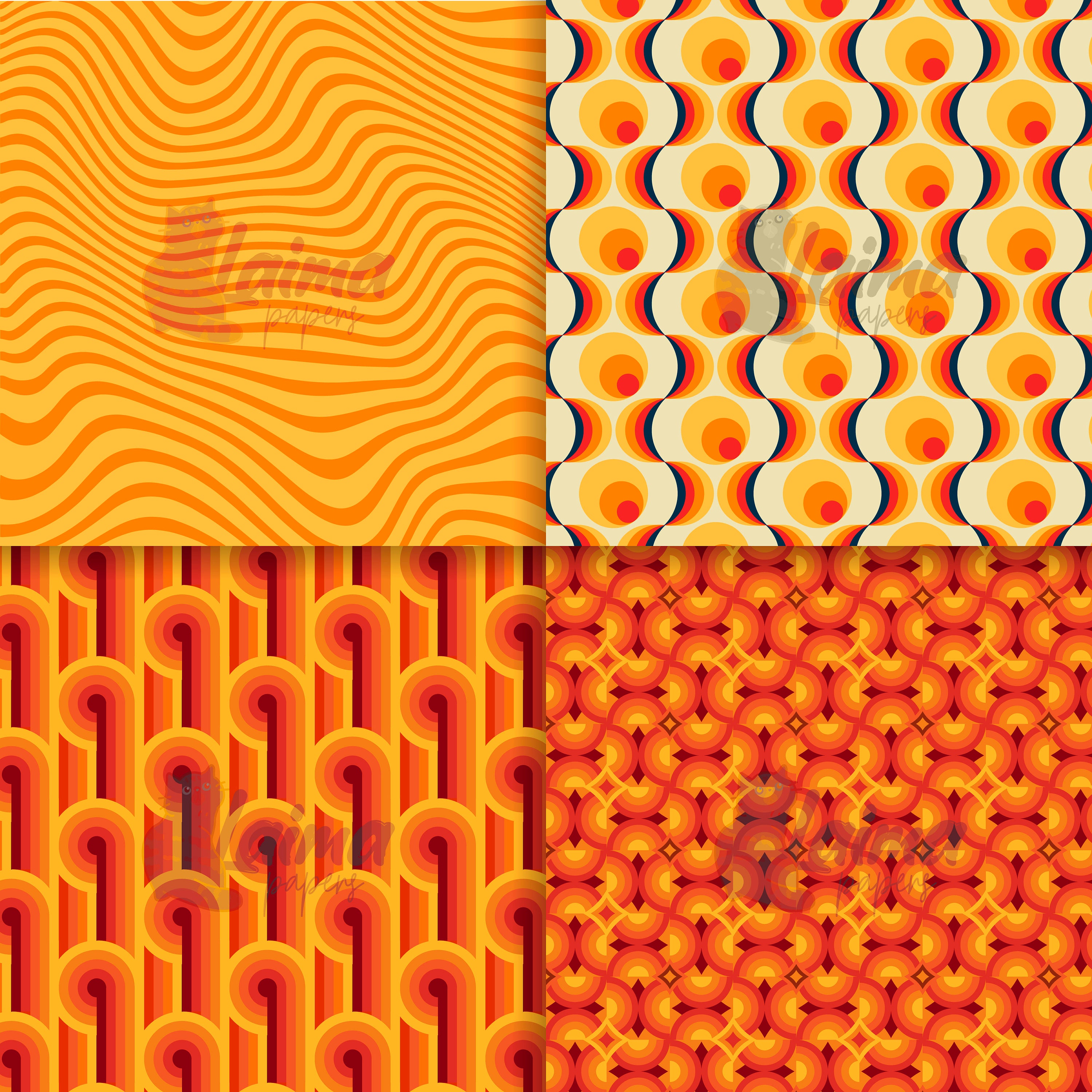 Sunset Colors Retro Digital Paper, Sunset Scrapbook Paper, 60s Packing ...