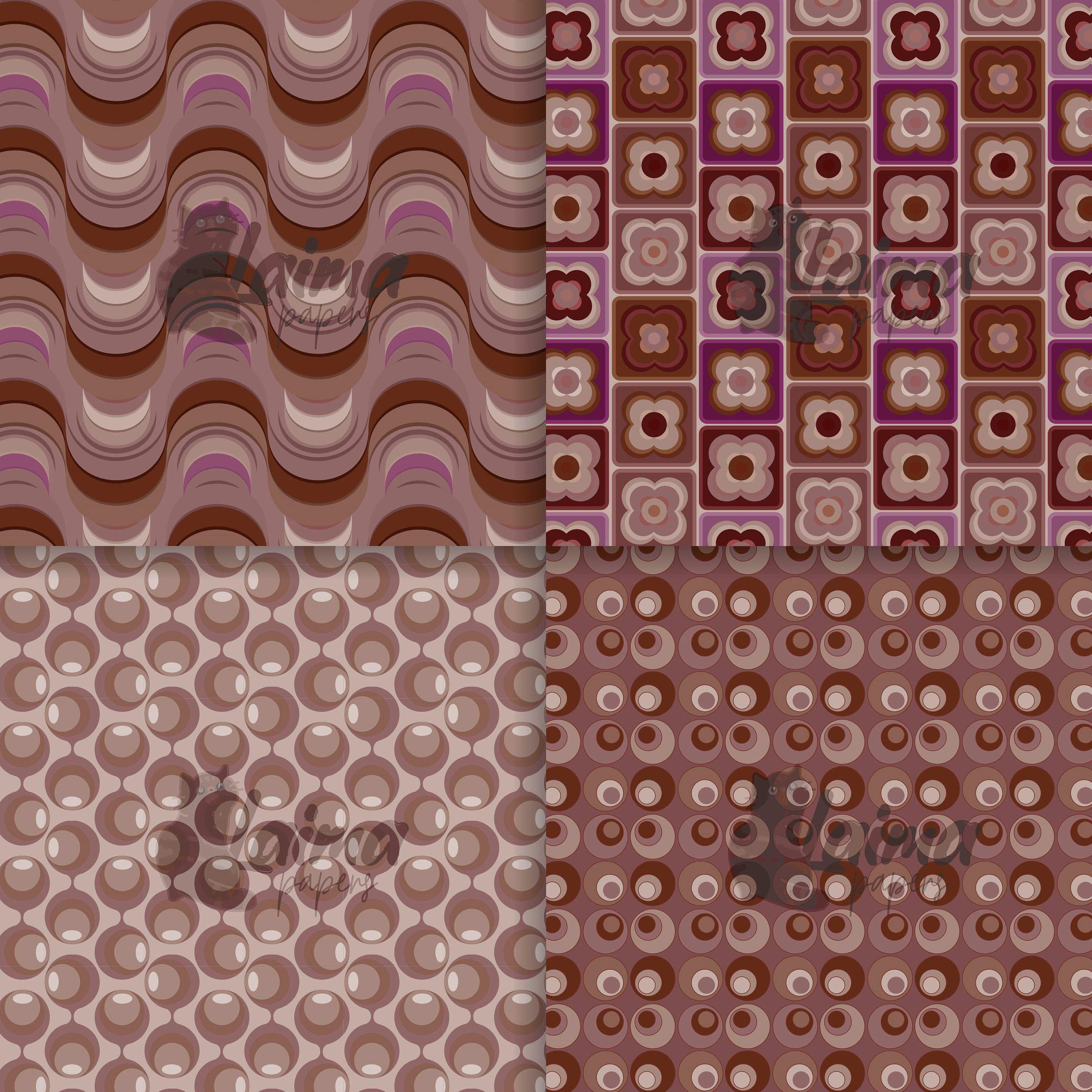 Vintage 60s Patterns Digital Scrapbooking Paper, Printable Oldies Paper ...