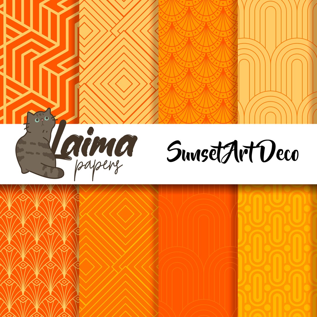Sunset Art Deco Printable Paper, Art Deco Scrapbook Kit, Digital Craft ...