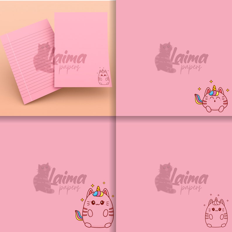 Kawaii Unicorns Printable Stationery / 8.5x11 / Lined, Unlined, Pink ...