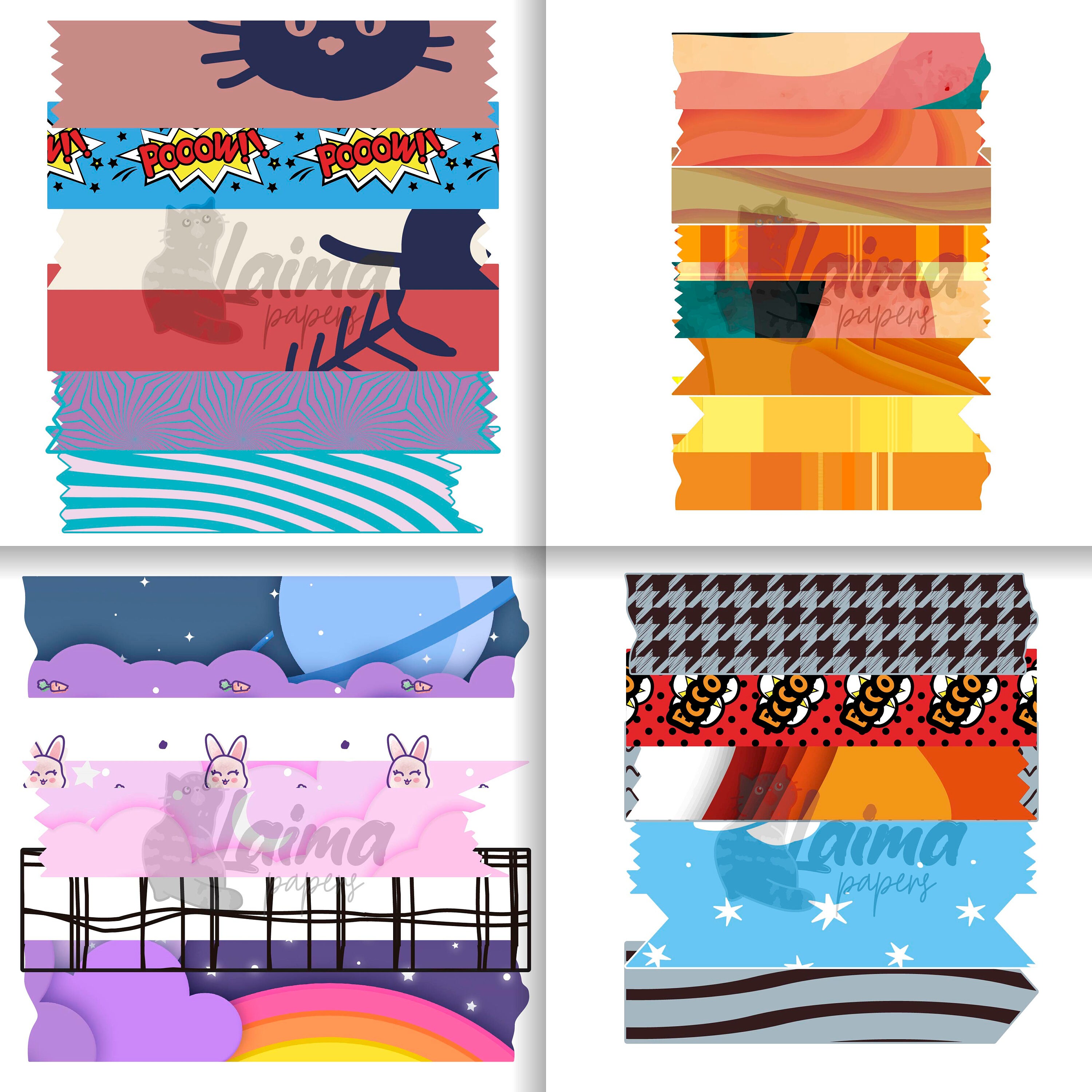 Digital Washi Tape Clipart, 50 Mix Designs for Different Moods, Digital ...