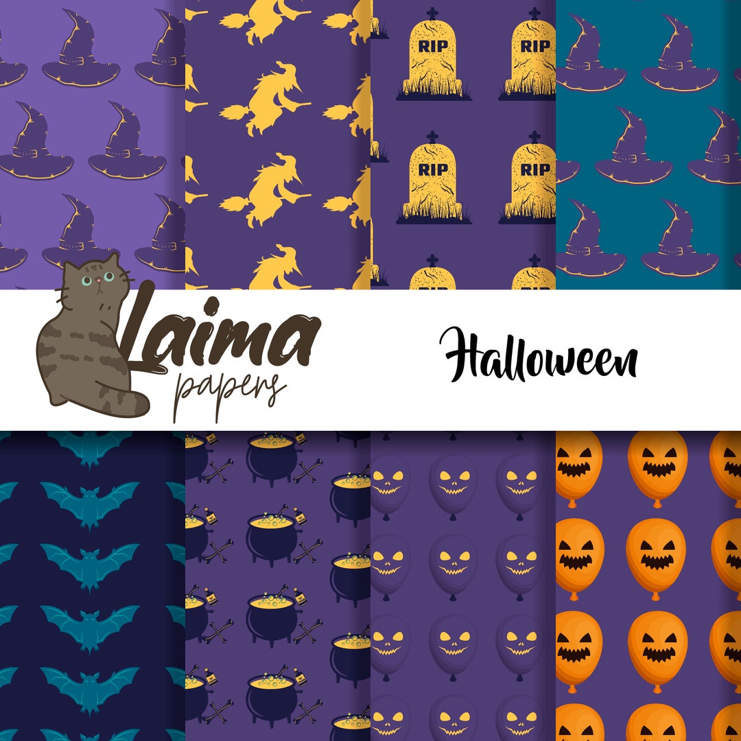 Halloween Digital Paper Pack, Printable Witch Papers, Witch Hat and Bat ...