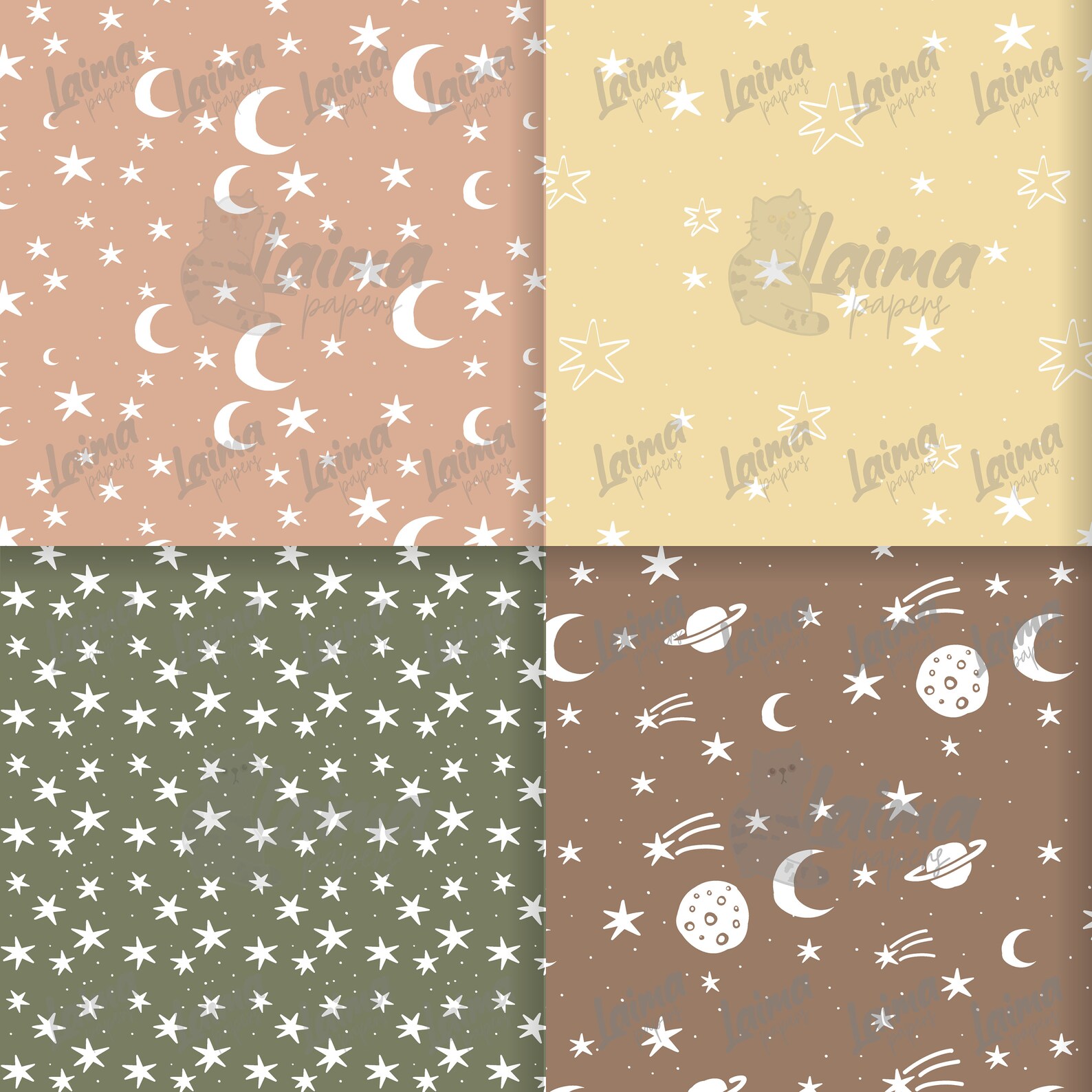 Retro Colors Stars and Moon Scrapbook Papers, Stars Digital Paper, Hand ...