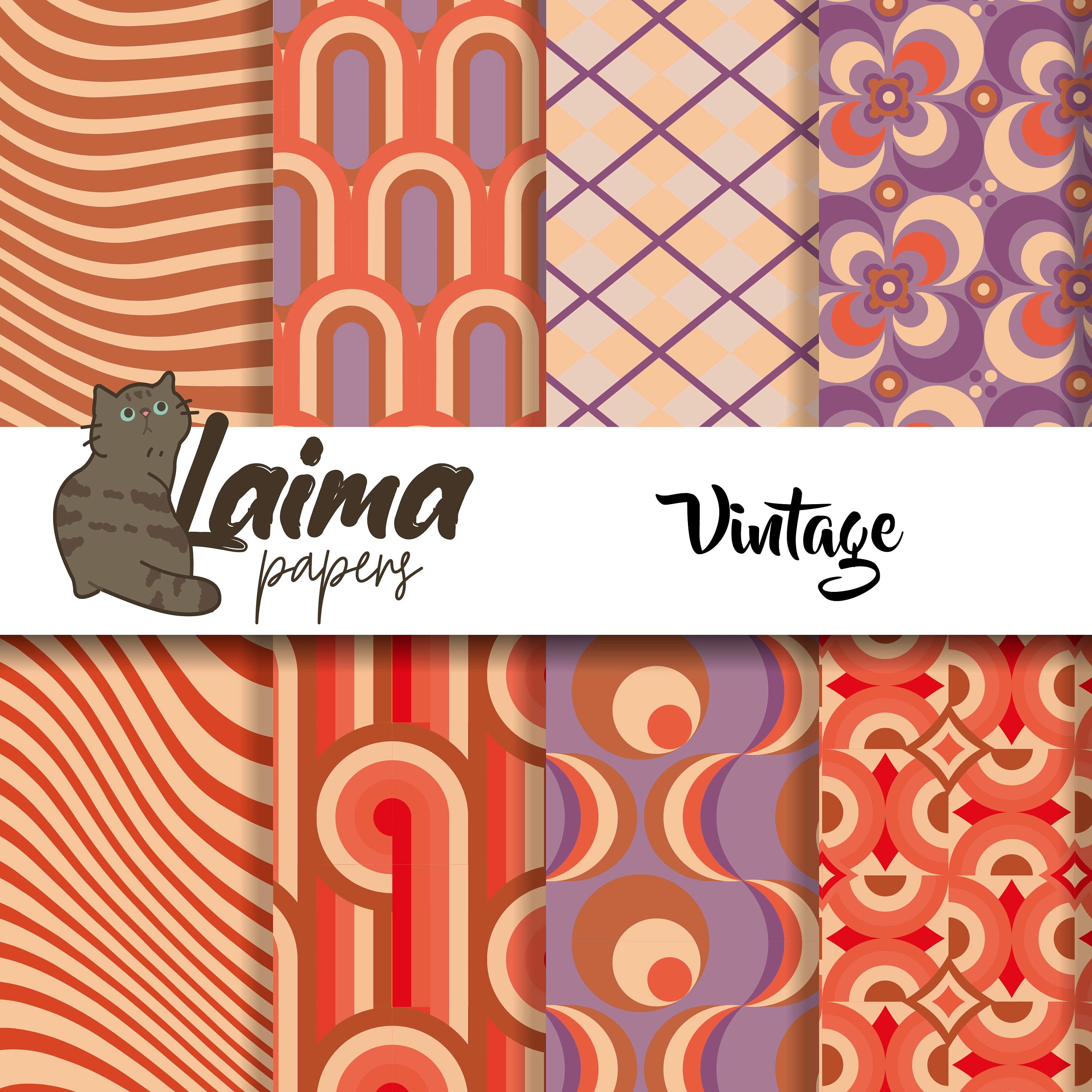 Oldschool Digital Paper, Retro Scrapbook Paper, 60s Packing Paper ...