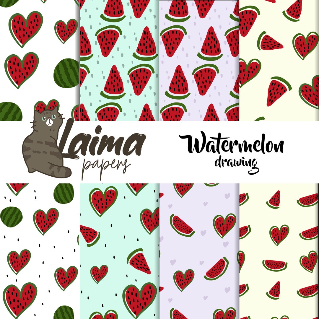 Watermelon Fruit Scrapbook Paper, Cute Watermelon Digital Paper With ...