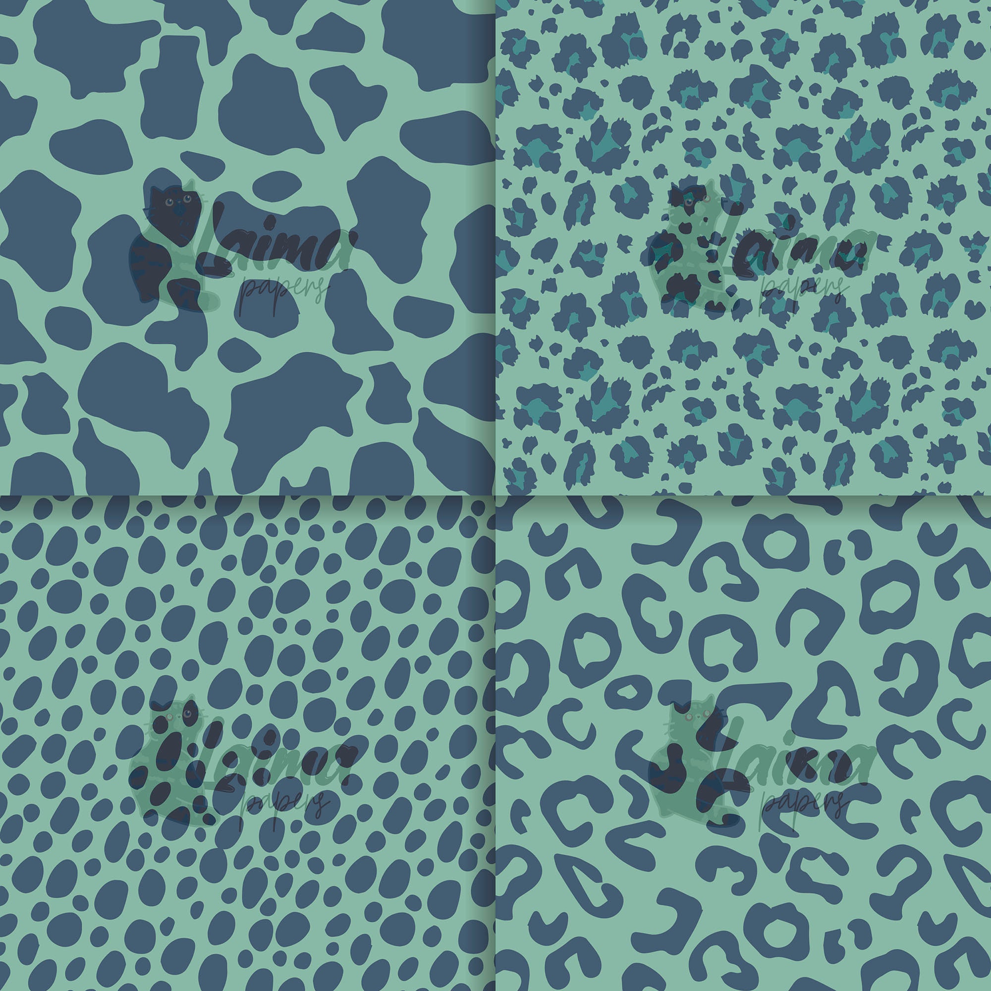 Teal Safari Animals Textured Digital Paper, Teal Scrapbooking Paper ...