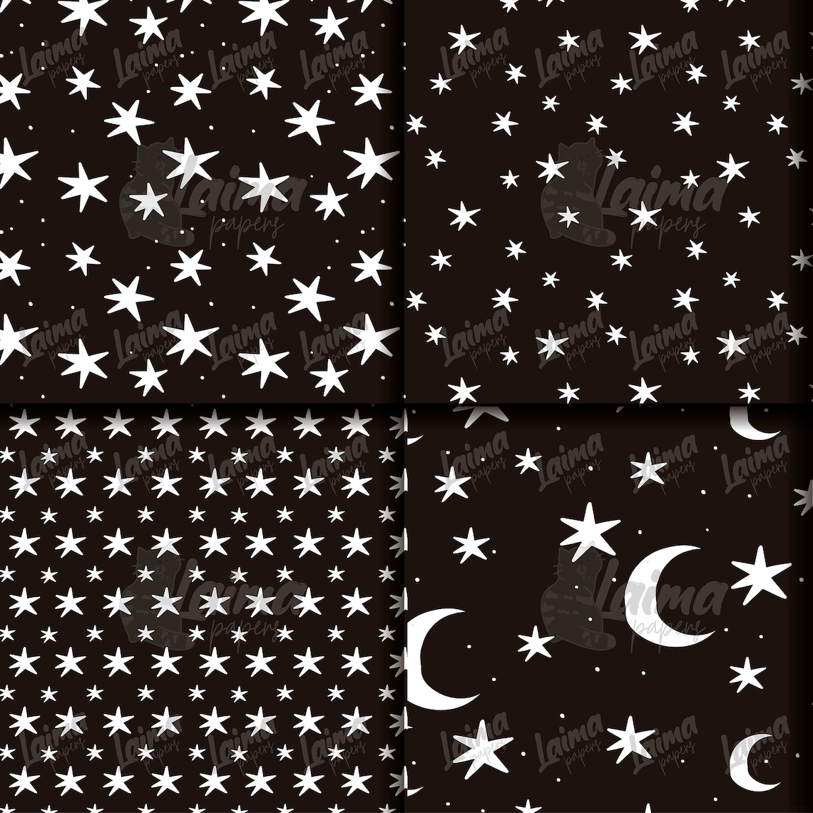 Stars and Moon Scrapbook Papers Stars Digital Paper Hand - Etsy Ireland