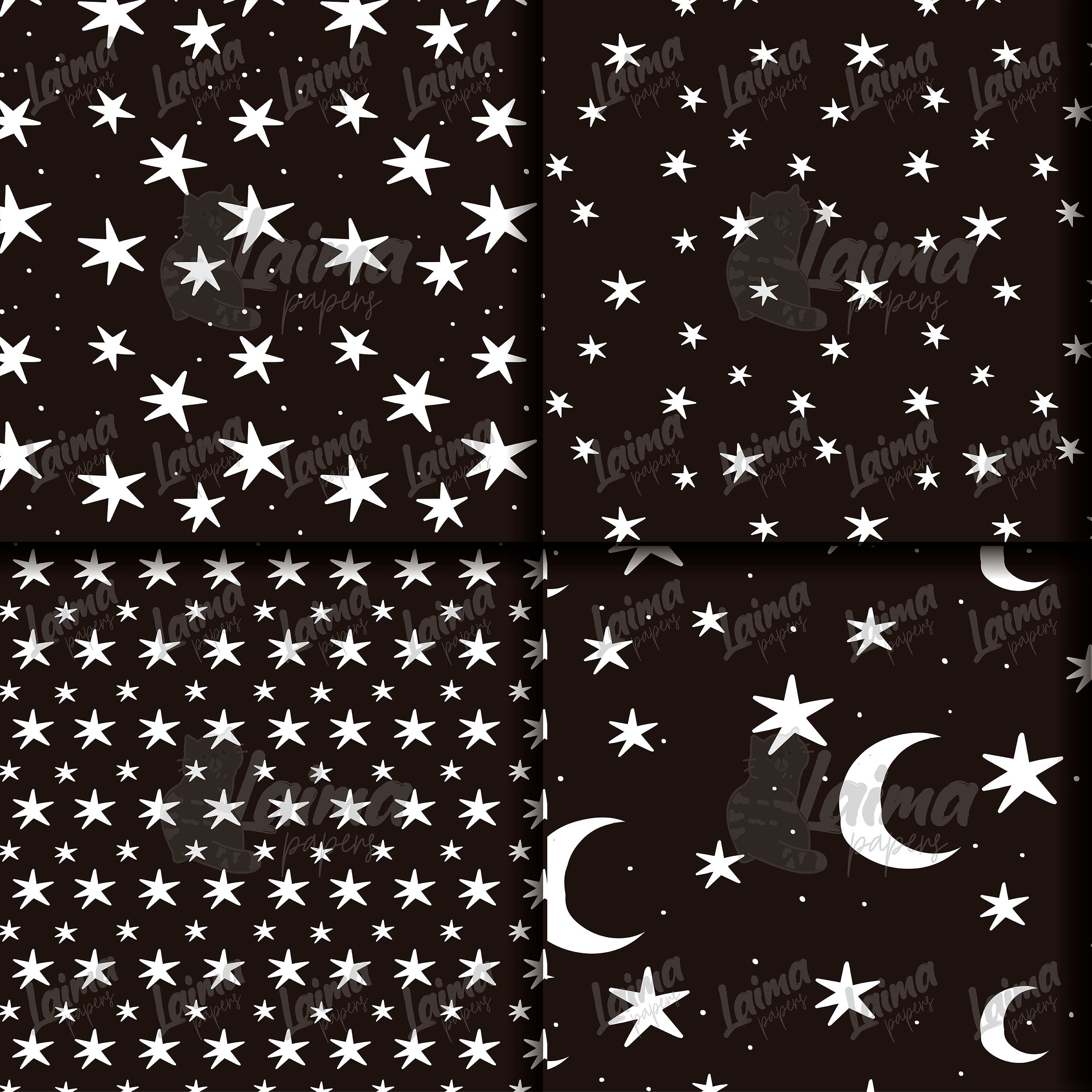 Stars and Moon Scrapbook Papers, Stars Digital Paper, Hand Drawn ...