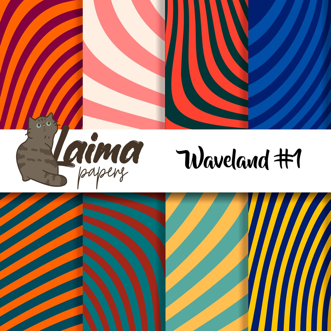 Waveland Digital Printable Paper Design, Colorful Wave Scrapbook ...
