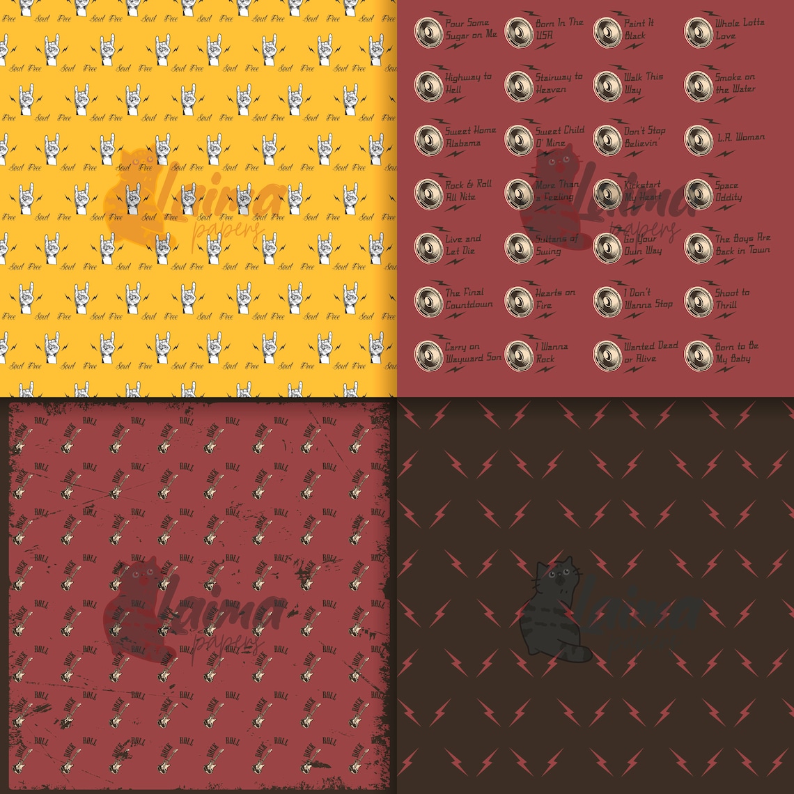 Rock Music Paper Pack, Printable Paper Pack, Digital Paper, Rocker ...