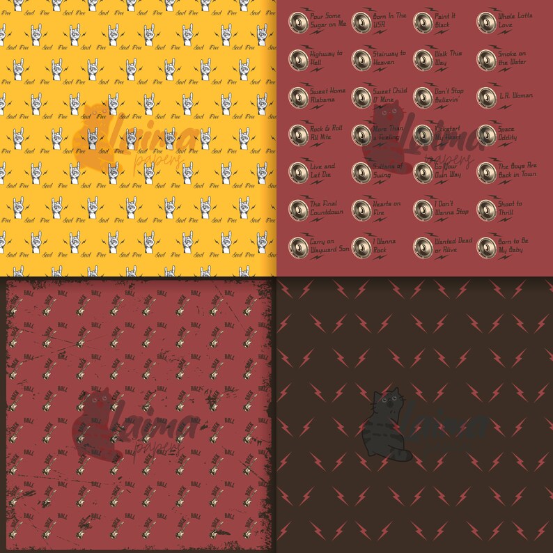 Rock Music Paper Pack, Printable Paper Pack, Digital Paper, Rocker ...