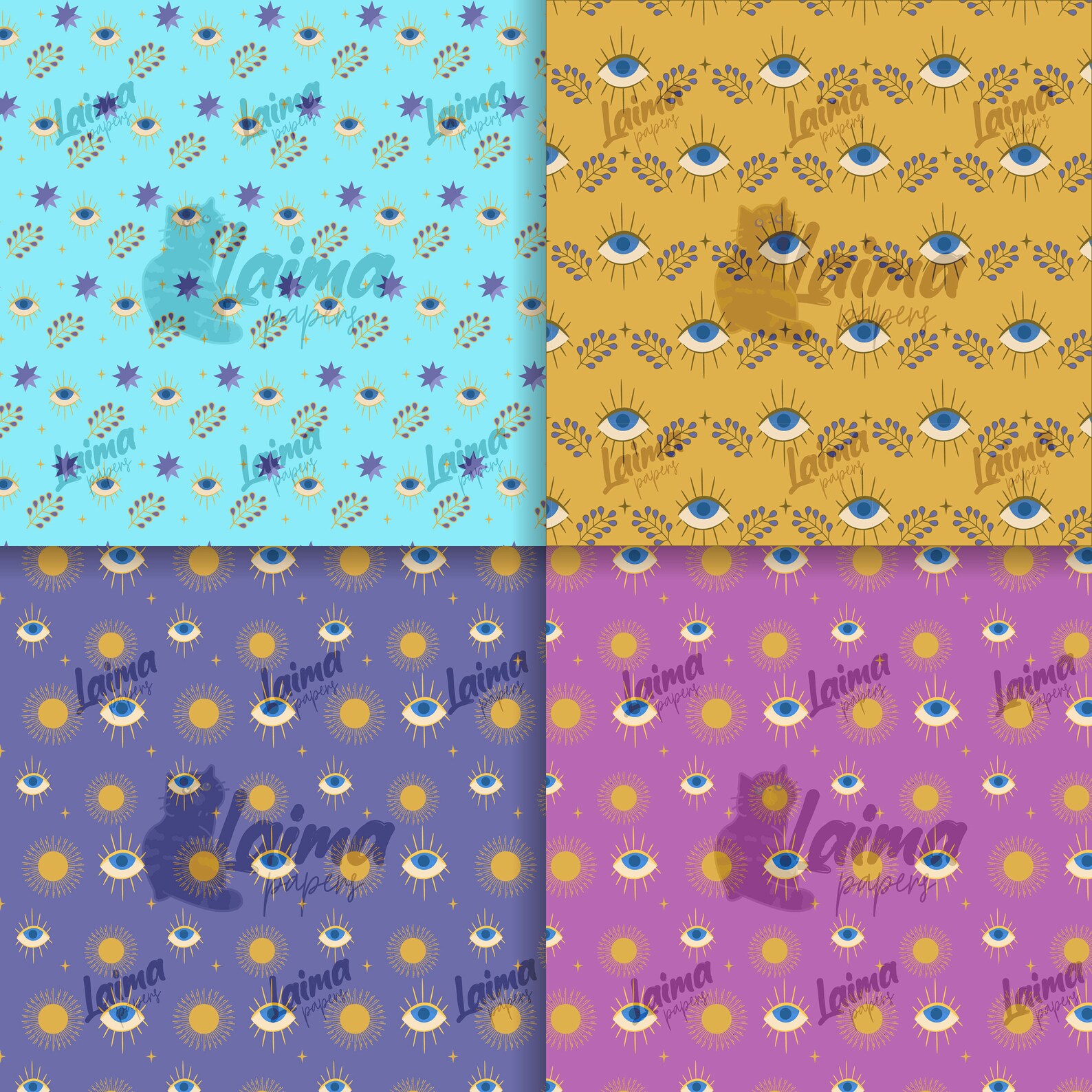 Turkish Evil Eye Printable Papers, 12x12 DIY Craft Paper Set of 8, Evil ...