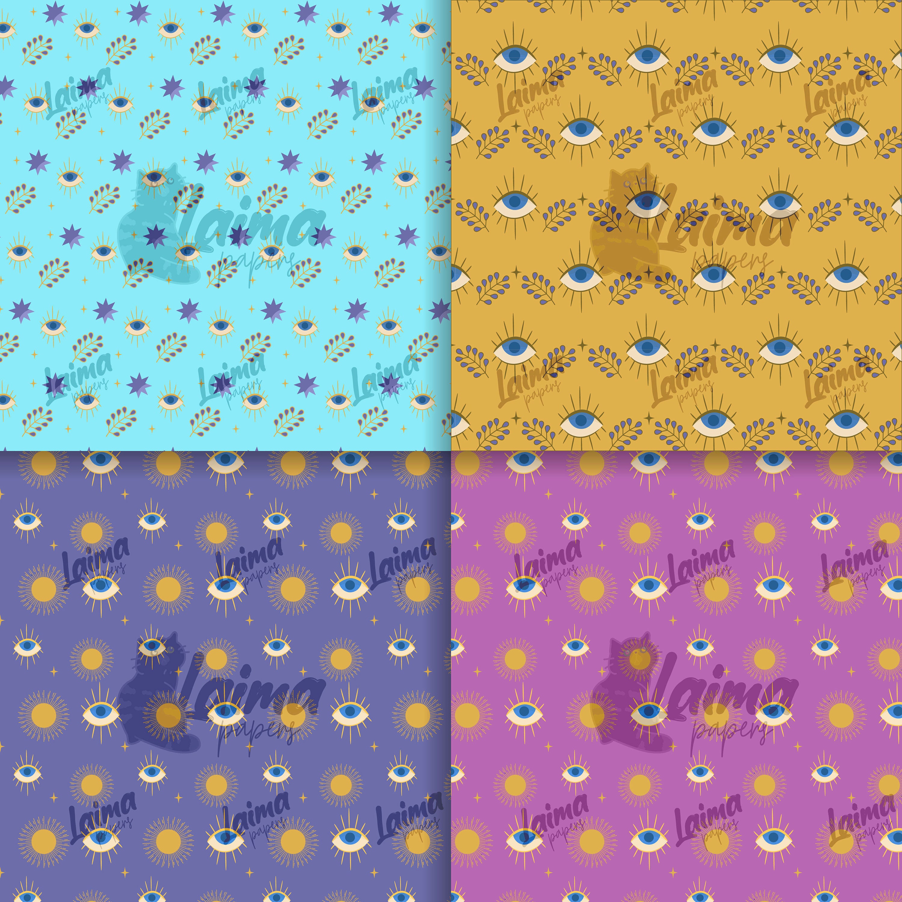 Turkish Evil Eye Printable Papers, 12x12 DIY Craft Paper Set of 8, Evil ...