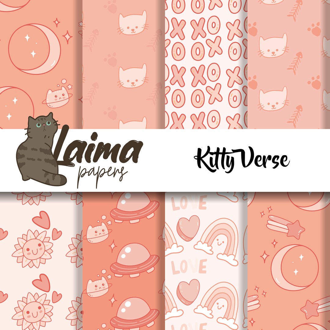 Kitty Verse Printable Digital Paper, Instant Download Scrapbook Paper ...