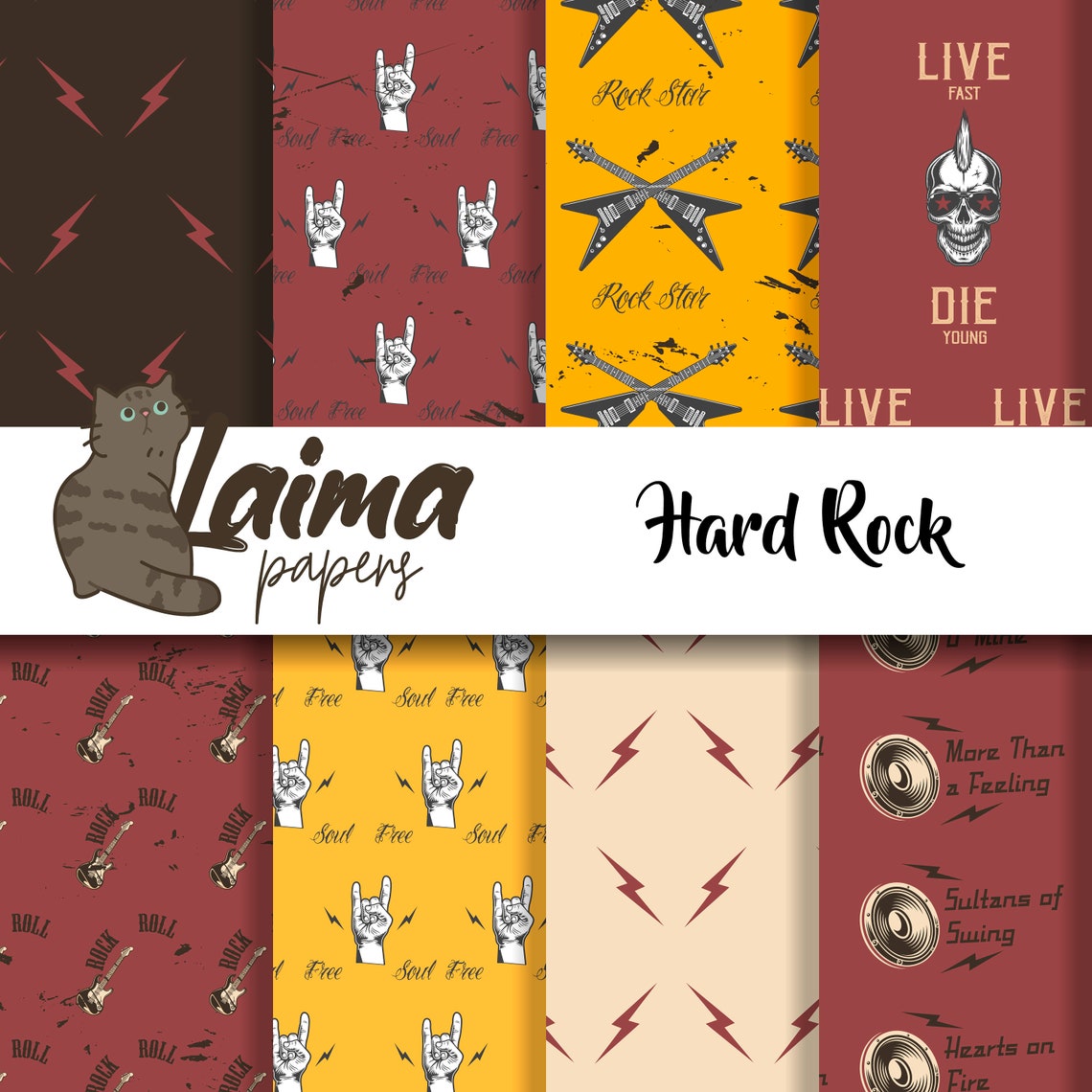 Rock Music Paper Pack, Printable Paper Pack, Digital Paper, Rocker ...