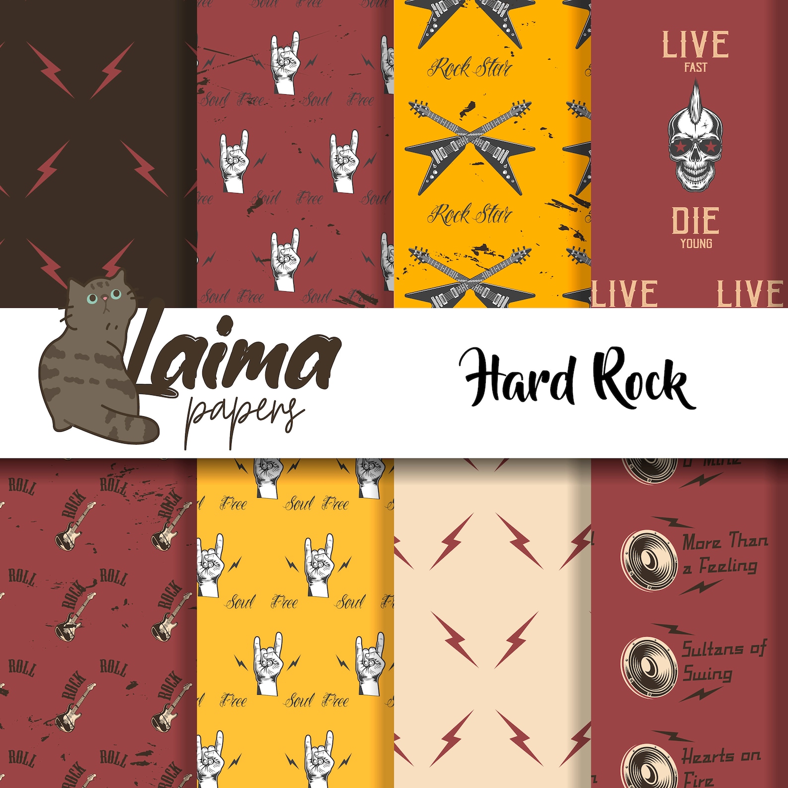 Rock Music Paper Pack, Printable Paper Pack, Digital Paper, Rocker ...