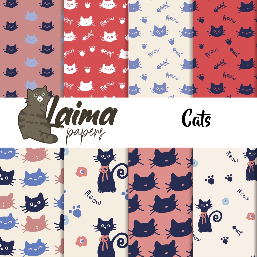 Cat Printable Digital Paper, Instant Download Scrapbook Paper, Cat ...