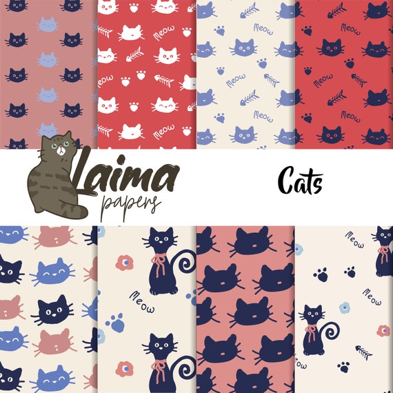 Cat Printable Digital Paper Instant Download Scrapbook Paper | Etsy