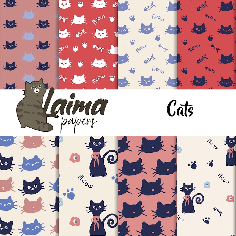 Cat Printable Digital Paper, Instant Download Scrapbook Paper, Cat ...