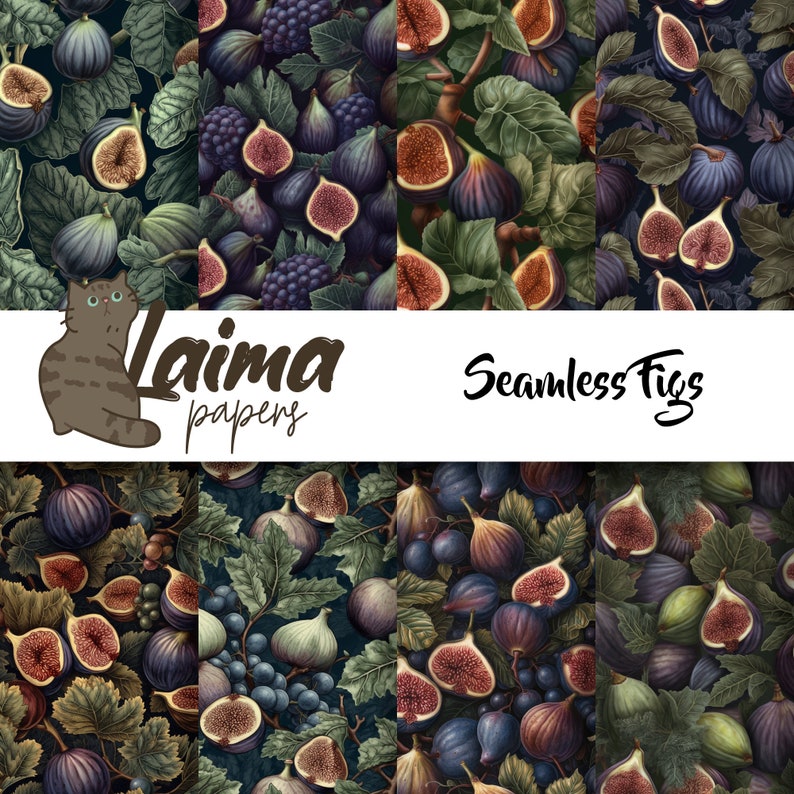 Figs Seamless Pattern, Printable Scrapbooking Paper, Fruits Dress ...