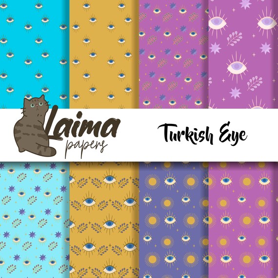 Turkish Evil Eye Printable Papers 12x12 DIY Craft Paper Set | Etsy