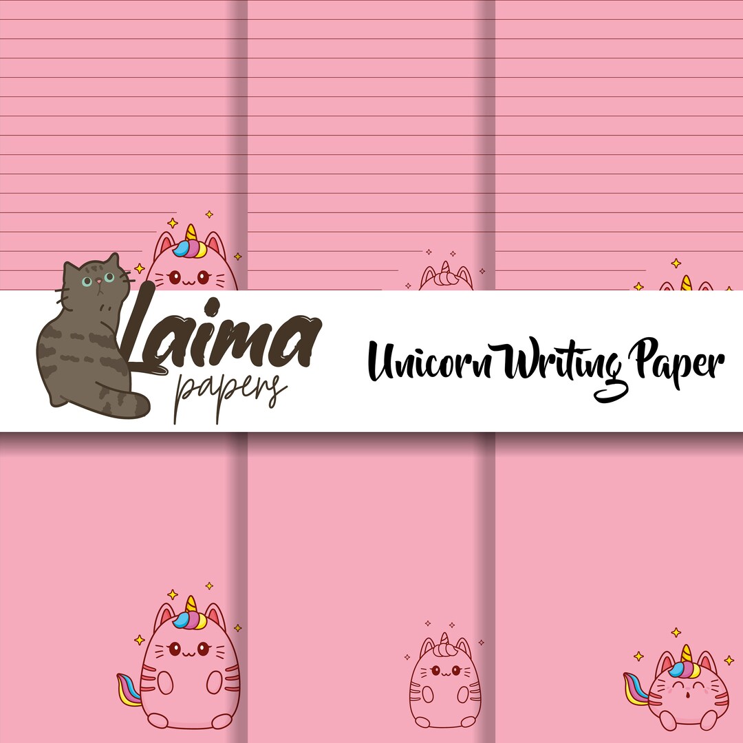 Kawaii Unicorns Printable Stationery / 8.5x11 / Lined, Unlined, Pink ...