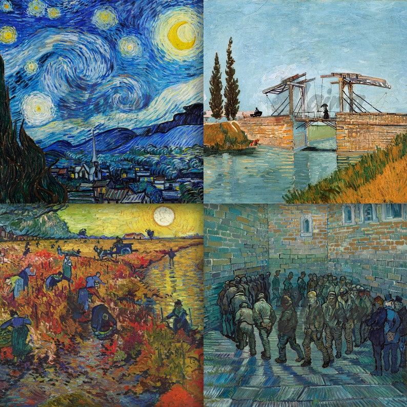 Van Gogh Printable Scrapbook Papers, Digital Art Backgrounds, Starry ...