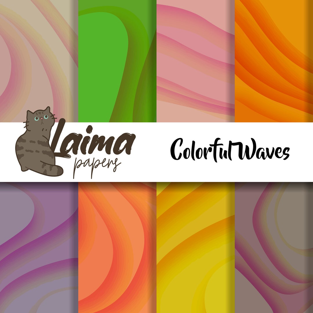 Colorful Waves 12x12 Printable Paper Set, Scrapbooking Ephemera ...
