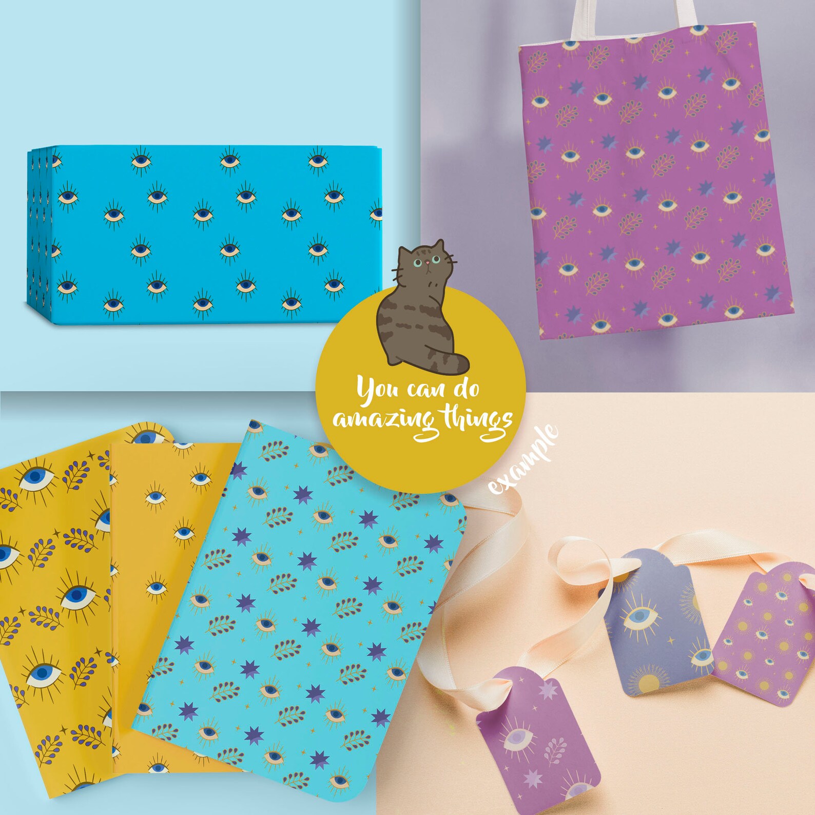 Turkish Evil Eye Printable Papers, 12x12 DIY Craft Paper Set of 8, Evil ...