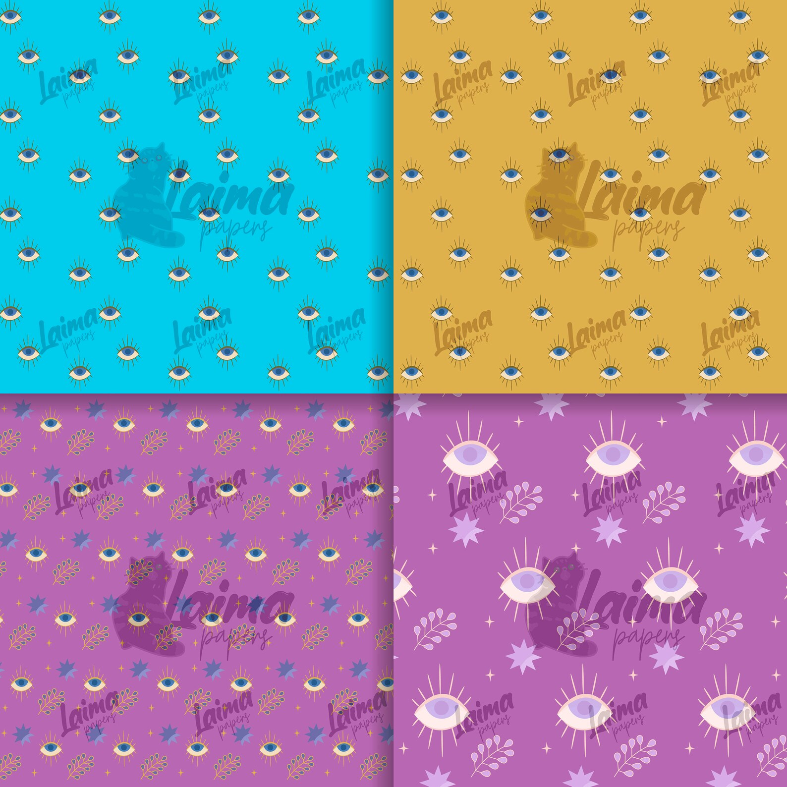 Turkish Evil Eye Printable Papers, 12x12 DIY Craft Paper Set of 8, Evil ...