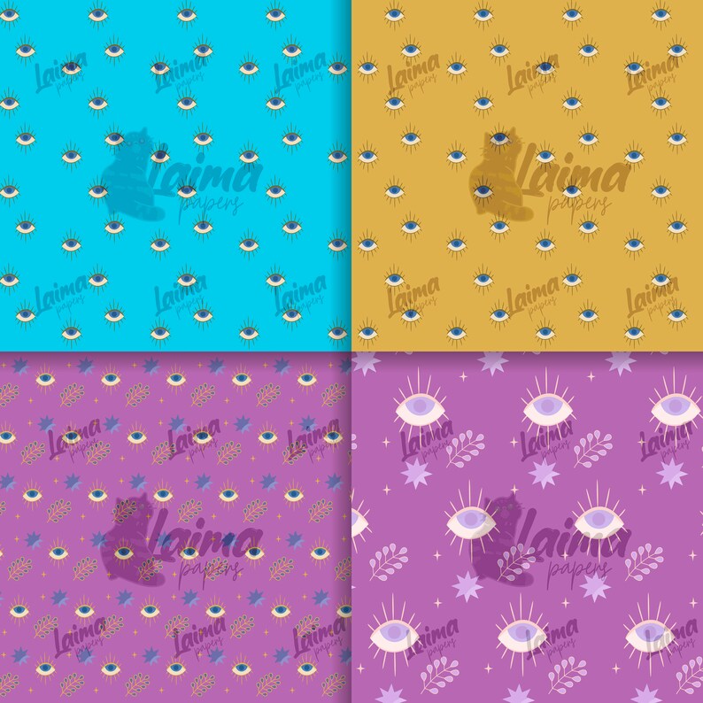 Turkish Evil Eye Printable Papers, 12x12 DIY Craft Paper Set of 8, Evil ...