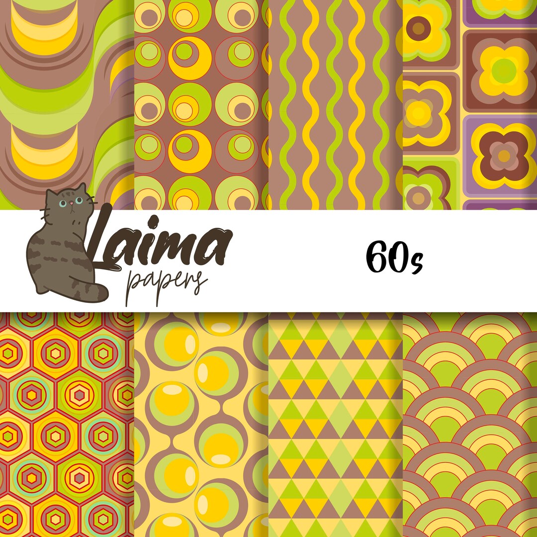 Vintage 60s Patterns Digital Scrapbooking Paper, Printable Oldies Paper ...